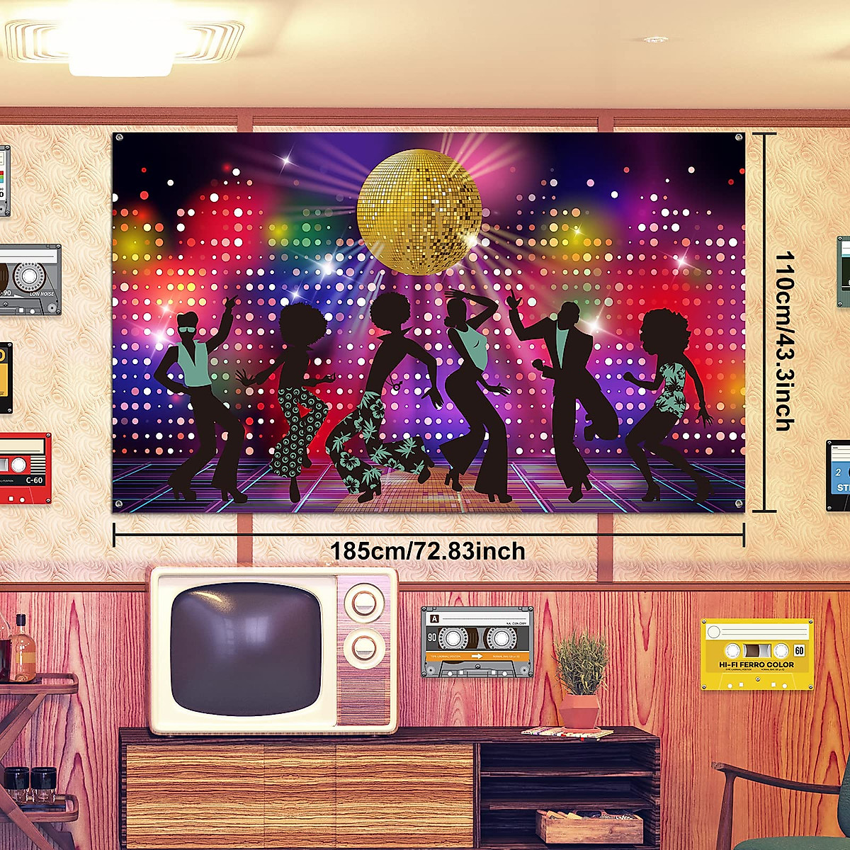 95 Pcs 70s Party Decorations Disco Party Balloons Decoration 70's Party Bundle Includes Inflatable Radio Boombox and Mobile Phone, Disco Plastic Party Backdrop, Tablecloth, Balloons for Hip Hop Party