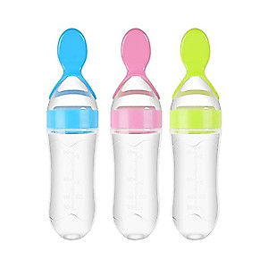 Baby Food Feeder, 3 Pack Squeeze Feeding Spoons, Silicone Baby Feeding Supplies, 3 oz Food Dispensing Spoon for Boys Girl Kids Toddlers