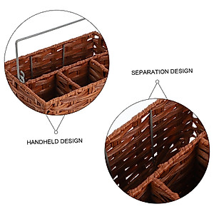 Cabilock Rattan Storage Basket 4 Section Wicker Divided Baskets Tea Bag Sugar Packet Holder Coffee Station Condiment Organizer Silverware Cutlery Storage Box