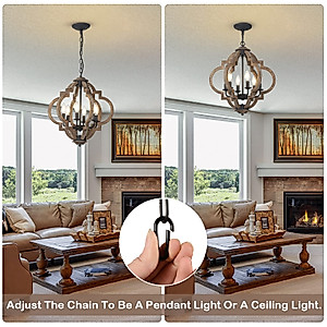 Eayaya Farmhouse Chandeliers for Dining Room, 6-Light Rustic Dining Room Light Fixture Over Table, Wood Black Hanging Pendant Lights Kitchen Island, Boho Chandelier for Bedrooms Entryway Living Room