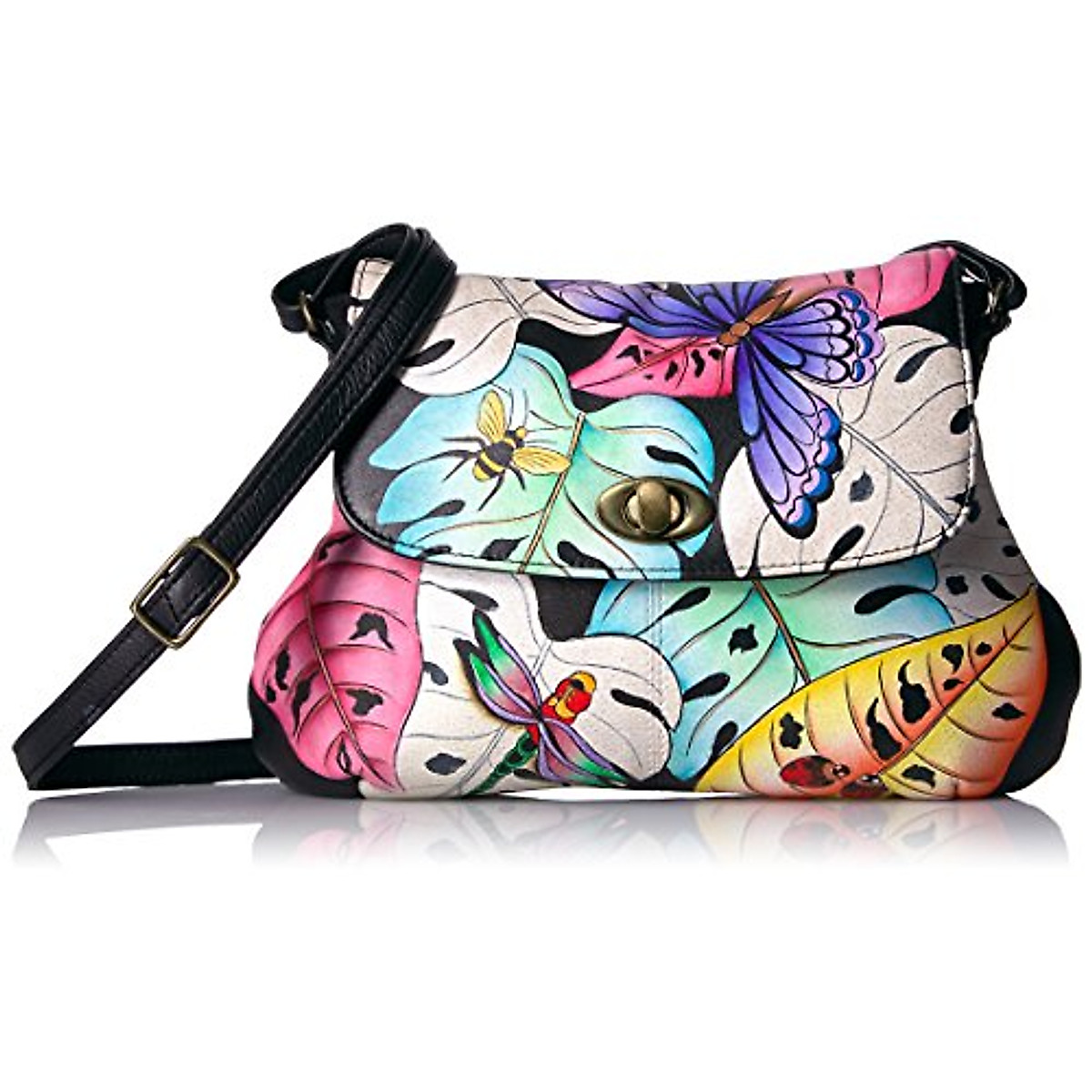 Anna by Anuschka womens Anna Anuschka, Handpainted Leather Medium Flap Body-lovely Leaves Cross Body Handbag, Lovely Leaves, One Size US