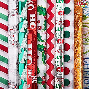 JOYIN Holiday Tissue Paper Assortment (Ten Colors), 150-Piece Set Christmas Design Solid, Holiday Holographic and Printed Gift Tissue Paper Assortment (20" x 20" inches)