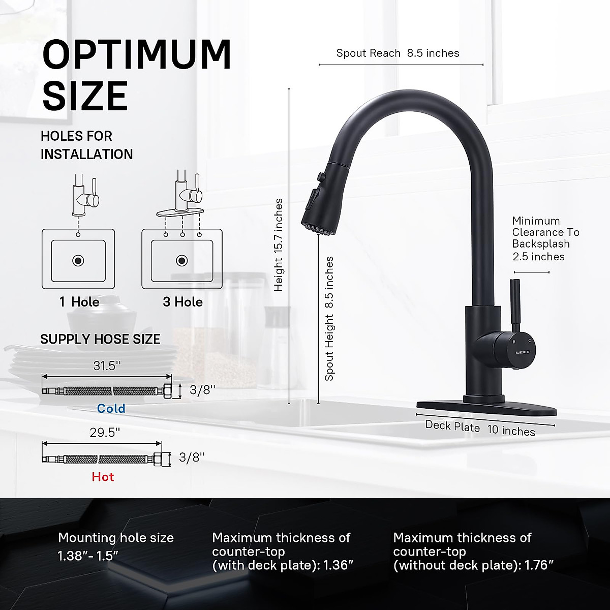 WEWE Black Kitchen Faucet, Kitchen Faucets with Pull Down Sprayer Commercial Stainless Steel Single Handle Single Hole Kitchen Sink Faucet for Farmhouse Camper Laundry Rv Bar