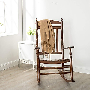 BplusZ Outdoor Wooden Rocking Chair for Patio and Porch - Traditional Indoor Outside Furniture Rocker for Lawn, Backyard and Garden, Brown