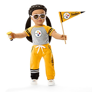American Girl Pittsburgh Steelers 18 inch Doll Fan Outfit and Accessories, Black and Yellow, 6 pcs, Ages 6+