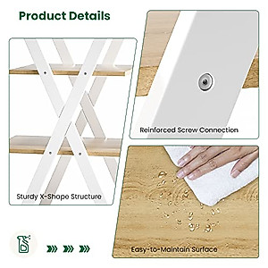 Giantex 4-Tier Bookshelf, 42.5" Tall A-Frame Wooden Ladder Shelf Plant Stand Rack 11 Potted Flower Holder, Easy Assembly X-Shape Freestanding Open Display Storage Shelving Bookcase