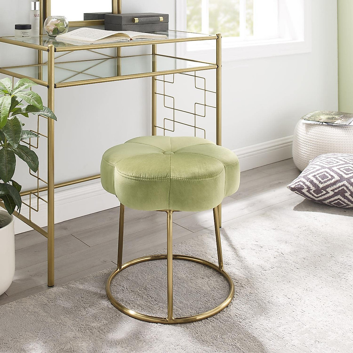 Linon Seraphina Accent Vanity Stool, Green