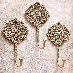 Indian Shelf Brass Hooks for Keys to Hang - Boho Wall Hooks - Decorative Hooks - Shabby Chic French - Vintage Hooks - Antique Coat Hooks - Vintage Key Hooks - Gold Wall Hooks - 3 Pieces