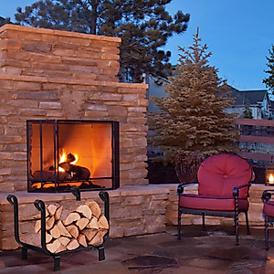 Gtongoko 16 Inch Firewood Rack Indoor Log Rack Wood Holder with Thicken Iron Bottom Plate and Scrolls, Black