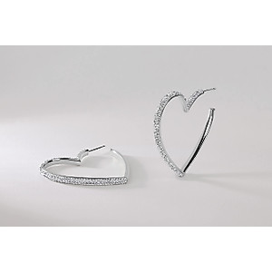 MILLA Heart Hoop Earrings - Silver & Gold Heart Earrings For Women, Ideal Gifts for Girlfriend or Cute Valentines Day Gifts For Her (Sterling Silver Plated)