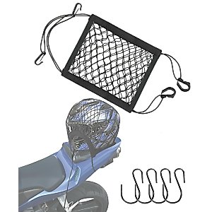 RACOONA Motorcycle Cargo Net,Car Accessories Cargo Net for Motorcycle Helmet Storage,10"X11" Elastic Double Layer Bungee Net with 4 Metal Hook