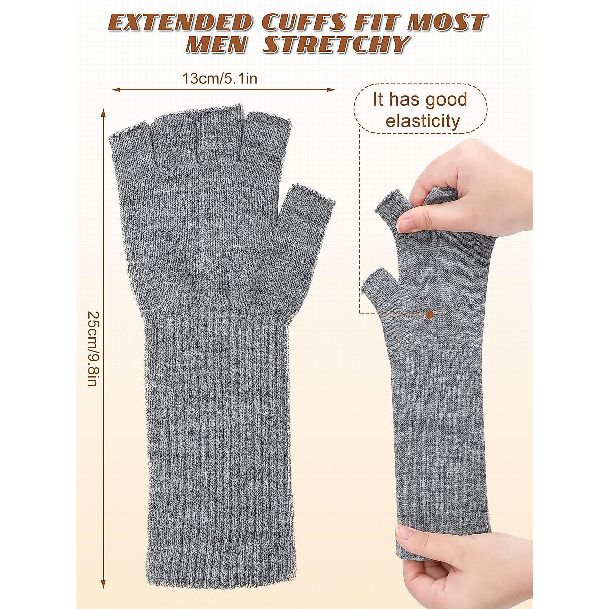Eurzom 4 Pairs Winter Fingerless Gloves for Men Women Knit Long Cuff Stretchy Typing Gloves Warm Half Finger Gloves for Driving Working Office