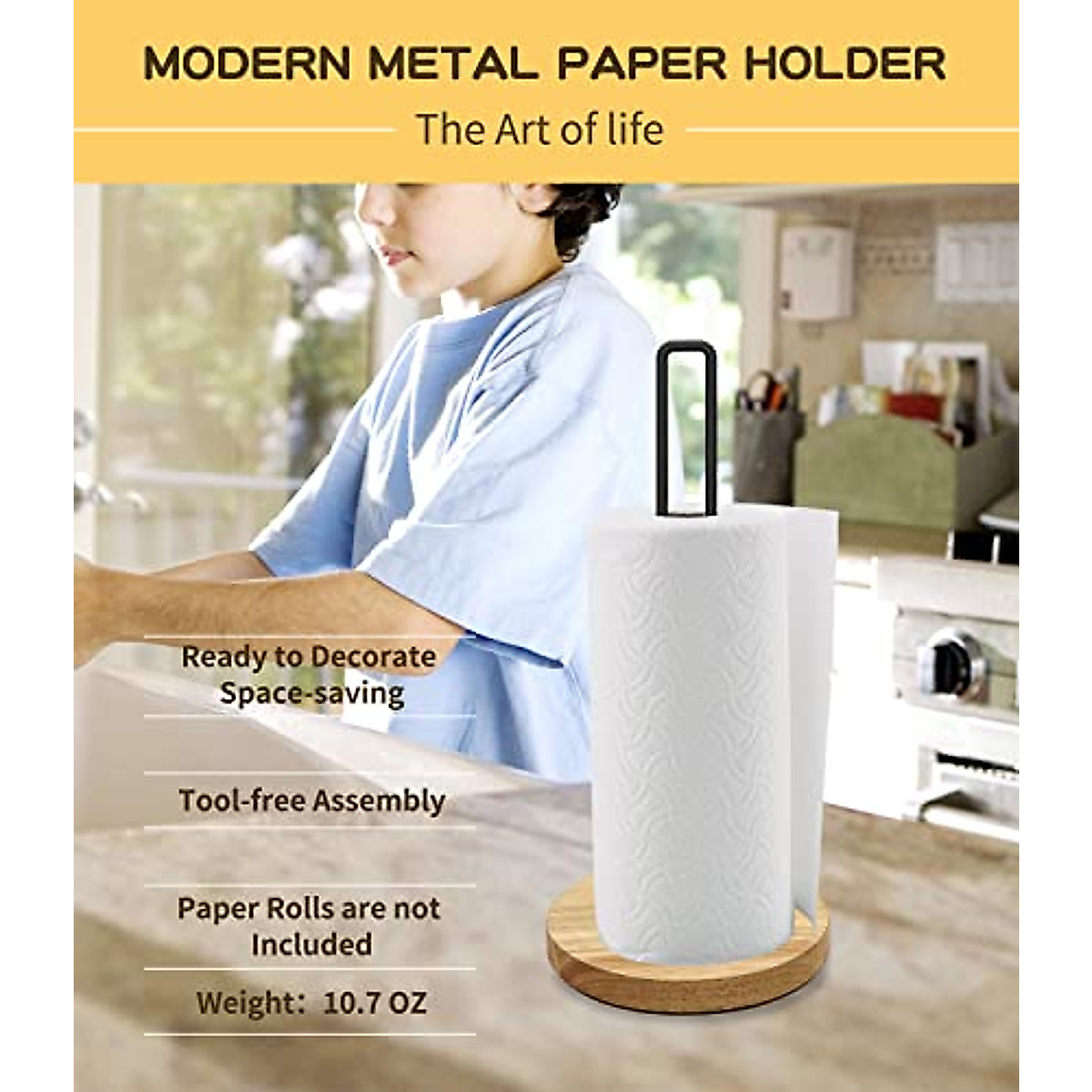 Paper Towel Holder Metal Organizer Roll Dispenser Tissue Roll Metal Stand Rack Kitchen Paper Hanger Countertop Dining Table for Bathroom Living Room Scrunchies for Bedroom Modern Stylish Sturdy Decor