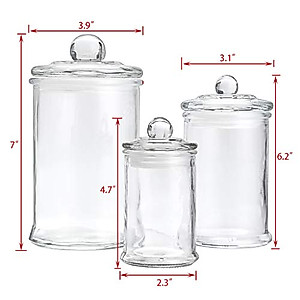 MDLUU Set of 3 Glass Canisters, Apothecary Jars with Airtight Lids, Bathroom Vanity Organizers for Cotton Balls, Qtip Cotton Swabs, Cotton Balls, Flossers, Bath Salt