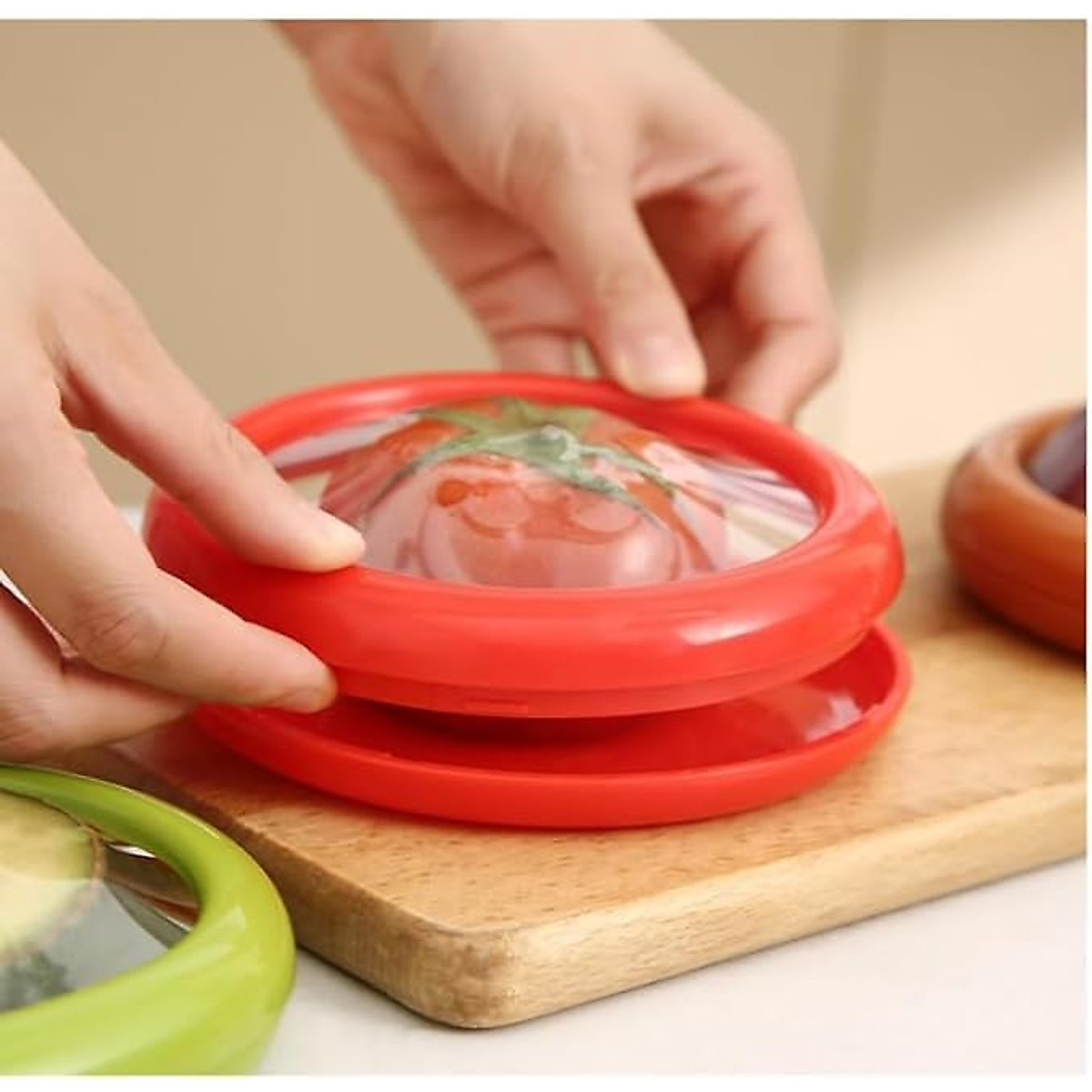 WUYOUUSA Refrigerator Clear Film Crisper, Lemon Avocado Tomato Onion Saver, Set of 4 Reusable Refrigerator Storage Containers (4pcs)