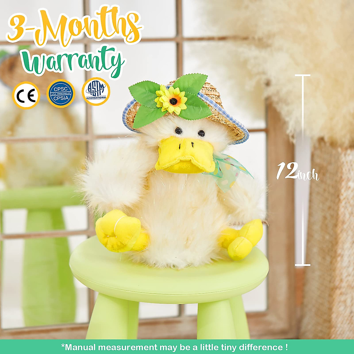 Houwsbaby 12" Electronic Music Dancing Duck Stuffed Animal Singing Dancing Singing Waving Interactive Plush Toy with Straw Hat for Boys Girls Kids Easter Birthday