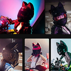 Beautiful Girl Bluetooth Cat Ear Motorcycle Full Face Helmet, Flip up Modular Offroad Motorbike Helmet DOT Approved Built-in Mp3 Integrated for Adults Men Women ATV Bike Racing Helmet-A-Small