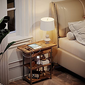 End Table with Charging Station, Narrow Side Table with USB Ports and Outlets, Flip Top Nightstand / Bedside Table / Sofa Couch Table for Small Spaces / Slim End Table for Living Room Bedroom Office