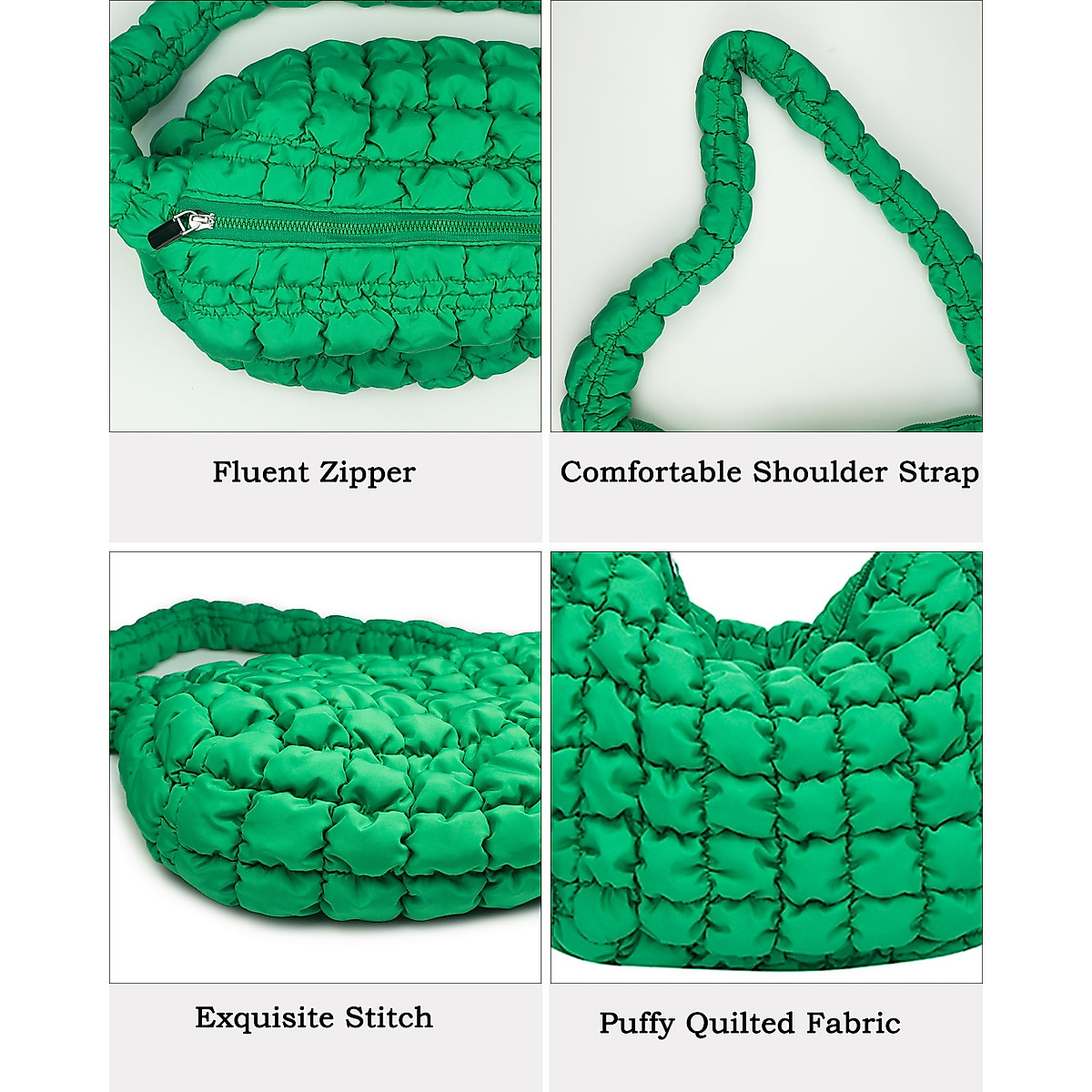 Rejolly Puffer Quilted Shoulder Bag for Women Puffy Bubble Tote Bag Lightweight Nylon Handbag Padded Soft Purse Green