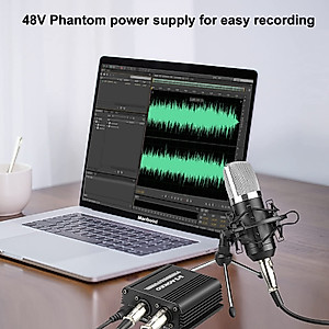 Aokeo 48V Phantom Power Supply Powered by USB Plug in, Included with 8 feet USB Cable, Bonus + XLR 3 Pin Microphone Cable for Any Condenser Microphone Music Recording Equipment