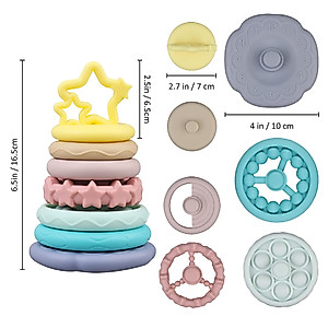 Baby Sensory Teething Toys - Baby Teether Montessori Toys - Gifts for Infant Newborn Boys Girls 6 9 12 18 Months 1 One Year Old - Stacking Rings Bath Toys - Toddler Educational Learning Toys