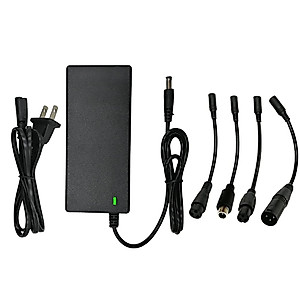 42V 2A Charger 5 Plugs for Scooter 36V Lithium Battery, Pack DC 5.5 * 2.1 with 8mm 3 Prong Connector /12mm 3 Prong Connector /8mm RCA Connector/ 3-Pin Male XLR Connector