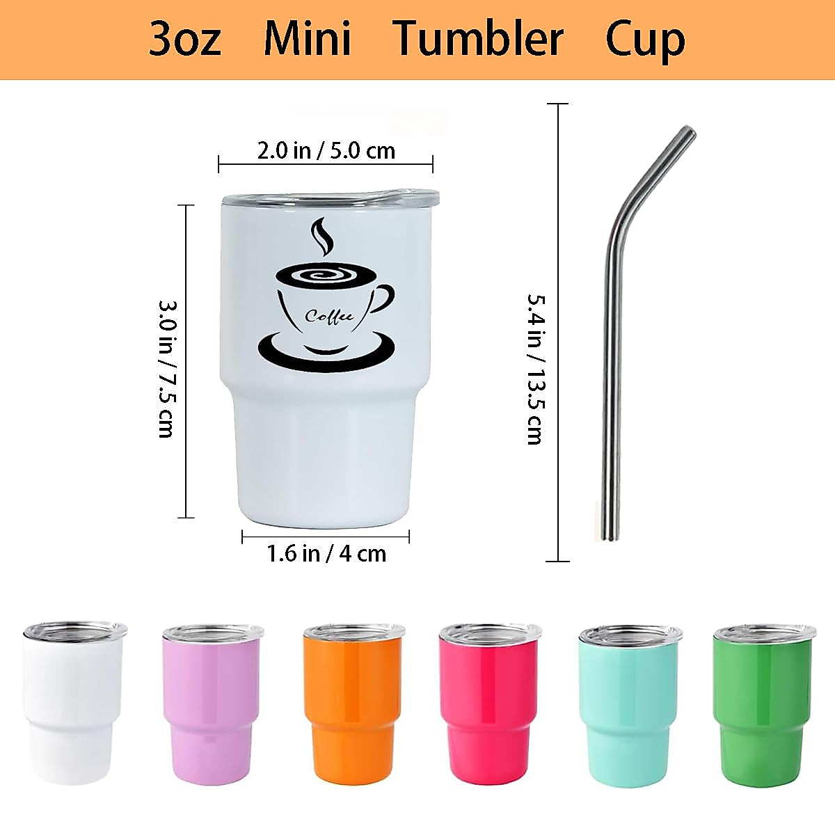 ABBSH Mini Cup 3OZ Shot Glass Tumblers with Lids and Straws Set of 6 (6 Assorted Color 6PACK)