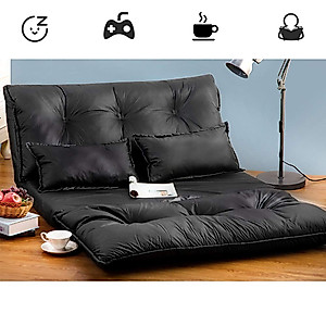 Floor Sofa Bed Foldable Floor Couch Sleeper Sofa Bed 5-Position Lounge Bed Floor Lazy Sofa Folding Floor Couch with 2 Pillows (Black)