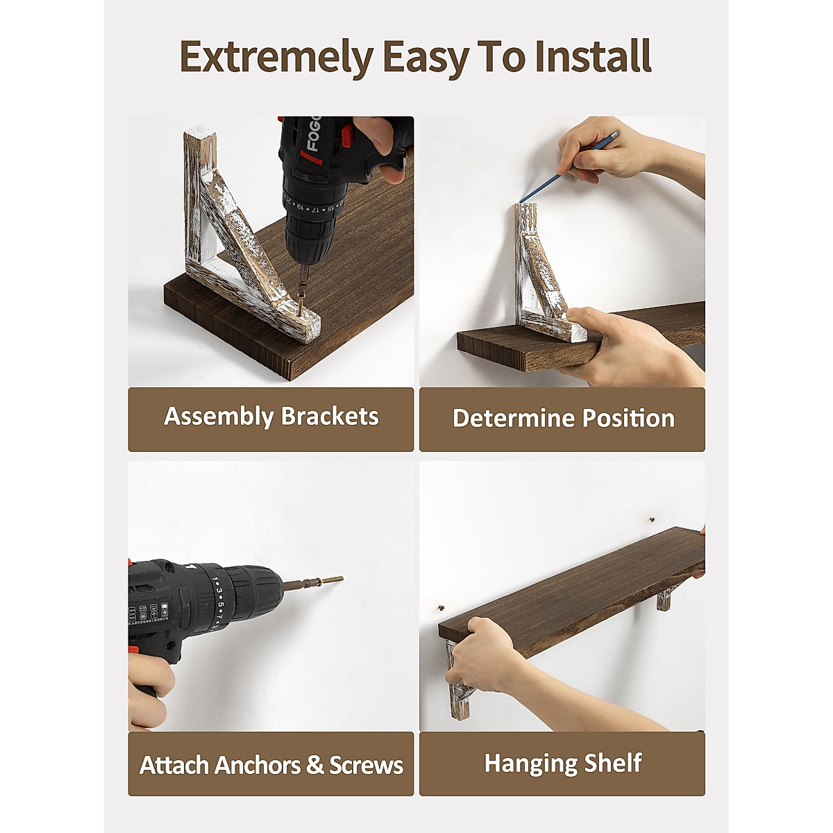 Gronda Bathroom Wall Shelves Over Toilet, 24 Inches Floating Shelves for Wall Rustic Farmhouse Wood Bathroom Shelf Hanging Storage Rack