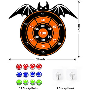 Halloween Party Games Toys for Kids, Large 26" Halloween Bat Dart Board Game Decorations Centerpieces Party Supplies with 12 Sticky Balls for Halloween