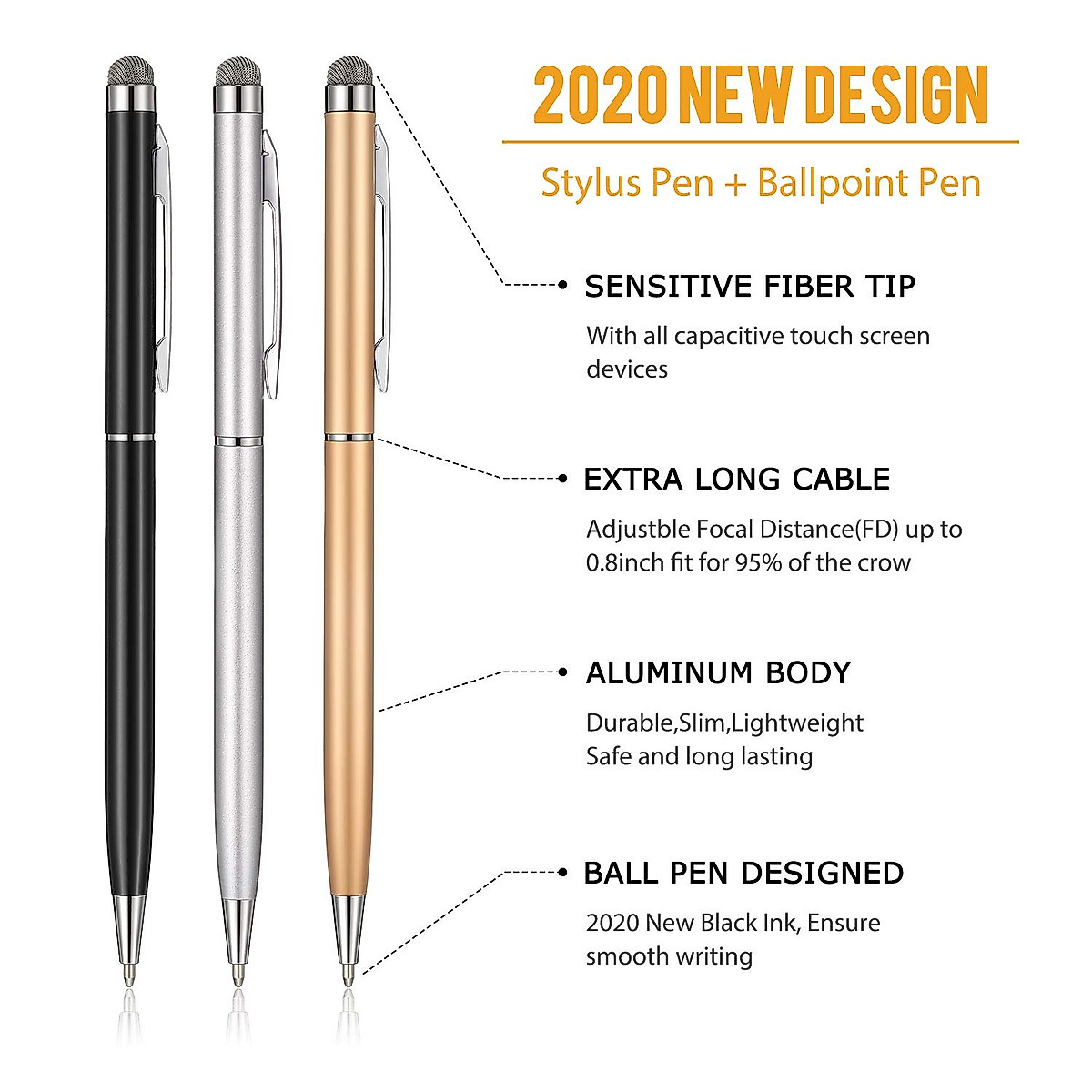 Outus 12 Pieces Stylus Pens for Touch Screens, Retractable Fiber Tip 2 in 1 Capacitive Stylus Ballpoint Pen Compatible with iPad iPhone Tablets Samsung All Universal Touch Screen Devices