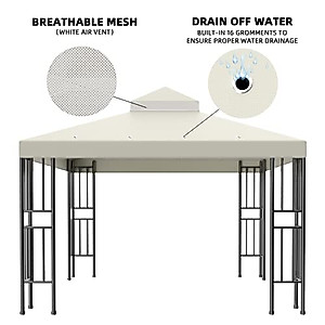 Sumfaller 10x10 FT Gazebo Replacement Canopy Top Cover Double Tiered Canopy Top Cover for Patio Garden Outdoor BBQ Roof Cover Grill Shelter (Beige)