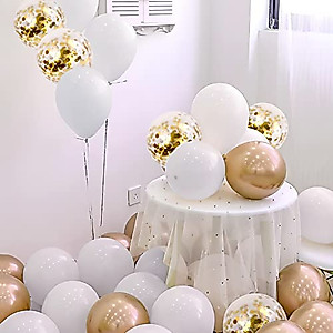 NISOCY White Gold Confetti Balloons Garland Arch Kit, 120 PCS 12in 10in 5in Latex Metallic Gold White Confetti Balloons for Birthday, Wedding, Anniversary, Celebrations, Prom Bridal Party Decoration