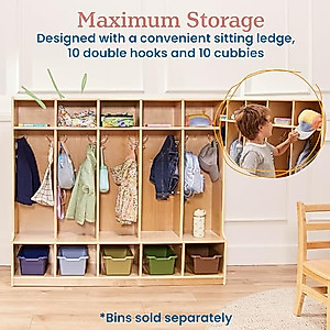 ECR4Kids 5-Section Coat Locker with Bench, Classroom Furniture, Natural
