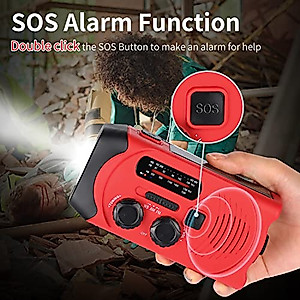Emergency Crank Radio with 2000mAh Emergency Power Bank, AM/FM NOAA Solar Powered Crank Wind Up Radio with SOS Alarm, Bright Flashlight, Emergency Power Bank for Cellphone, Used for Outdoor&Emergency
