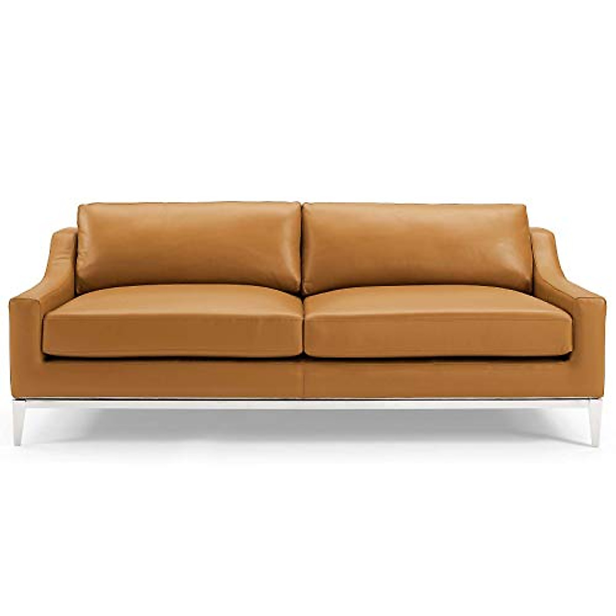 Modway Harness 83.5" Leather Sofa in Tan with Stainless Steel Base