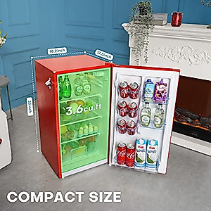 Upstreman 3.6 Cu Ft Small Refrigerator without Freezer, Retro Mini Fridge, Manual Defrost Free, Adjustable Thermostat, Side Bottle Opener, Small Fridge for Office, Bedroom, Dorm, Red-CR35