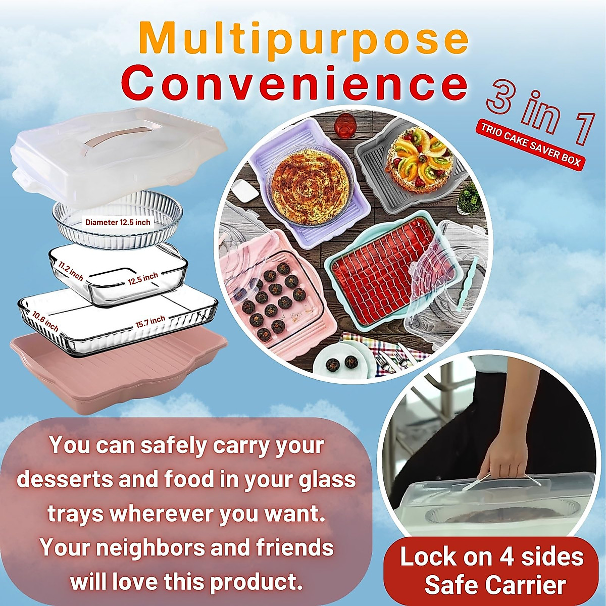 Cupcake Cake Muffin Tray Carrier, 4 in 1 Casserole Containers Holder with Lid, Pie Cupcake Carrier 24 Count, Travel Storage, Versatility Round Square Rectangular Oven Tray Carrying (Matte Pink)