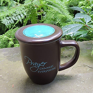 Abbey Gift Prayer Changes Everything Coaster Brown and Blue, 1 Count, Dishwasher Safe Mugs For Coffee and Tea, Includes Bible Verse, "4 x 4.38""" (52892),14 ounce
