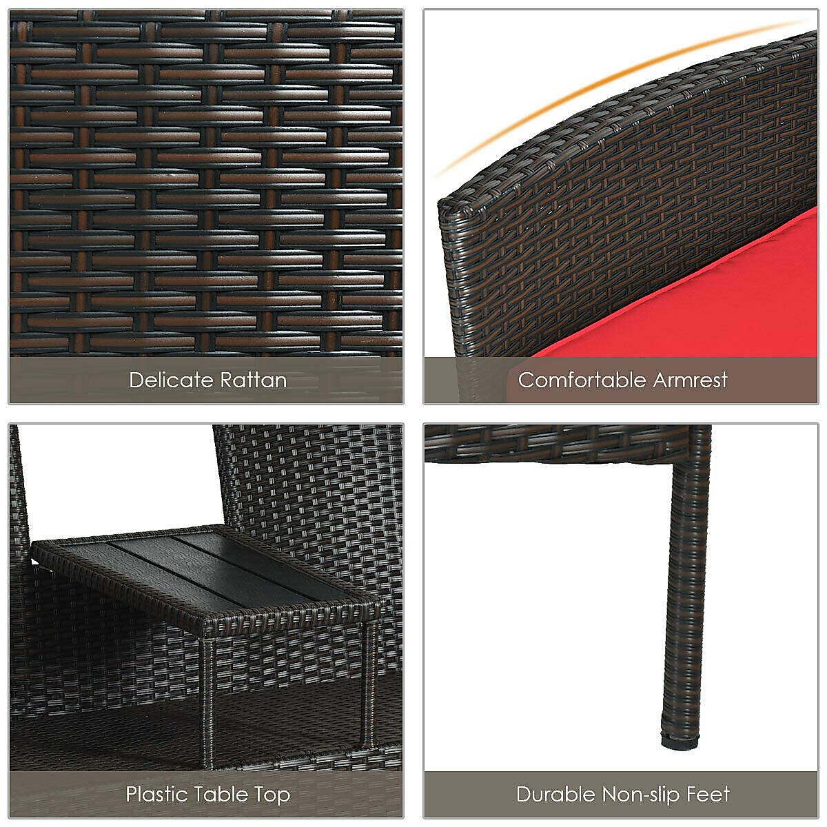 RELAX4LIFE Conversation Furniture Set with Table and Two Removable Cushions Rattan Wicker Chairs and Table Set for Patio,Garden, Baloney and Lawn Outdoor Porch Furniture Sets Loveseat (Brown+Red)