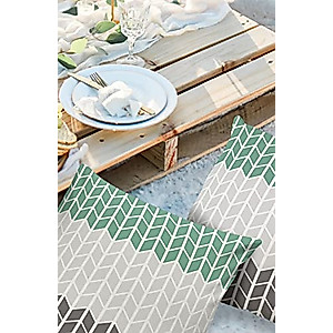 Outdoor Pillows 18x18 Waterproof Outdoor Pillow Covers, Herringbone Geometric Chevron Polyester Throw Pillow Covers Garden Cushion Decorative Case for Patio Couch Decoration Set of 2, Green Grey White