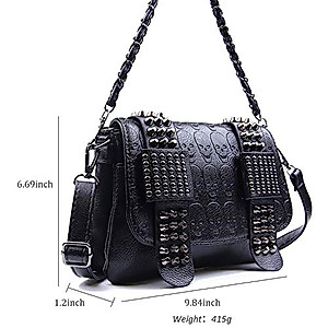 SUKUTU Womens Punk Skull Rivet Shoulder Bag PU Leather Goth Crossbody Bag with Chain Wallet Purse for Girls