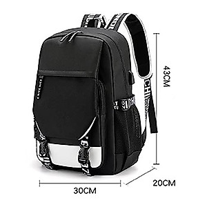 jupkem Anime Demon Backpack Bag USB with Charging Port Student School Bag Laptop Cosplay for Boys Girls (Black, One Size)