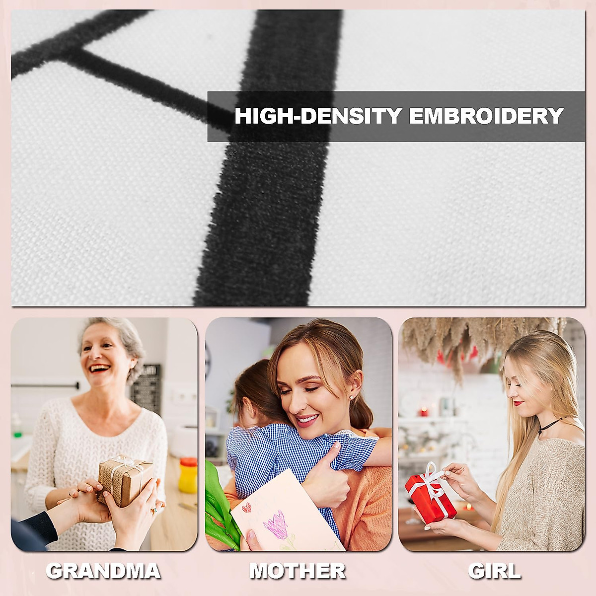 BeeGreen Initial-Canvas-Tote-Bag-for-Women with Comestic Bag, Large Monogram Embroidery Canvas Bag, Personalized Gifts Bag for Mother Sister Her Coworker Birthday Wedding Valentine's Day Gifts J