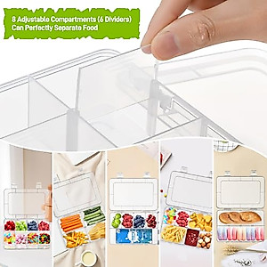 Snack Box Container, 2 Pcs Snackle Tray Adjustable 8 Compartments Divided Reusable Meal Prep Food Storage Containers Portable Snack Platters for School, Work, Travel, Picnics, Candy Organizer