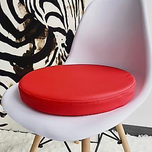 Frabury 2 Pack Round Leather Seat Cushions Office Kitchen Dining Chair Cushions Pads 16x2 Inch (Red)