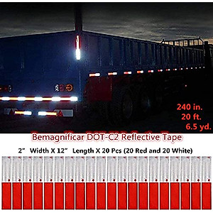 Reflective Tape, Self-Adhesive Reflective Tape Outdoor Waterproof Safety Caution Warning, Trailer Reflector - for RVs, Cars, Trucks, Trailers, Boats, Road Signs(Red/White), 2" × 12"- 20 Pack