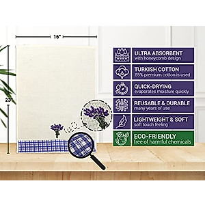 Lavien Home, Dish Towels for Kitchen Lavender Embroidered Absorbent and Soft Turkish Cotton Waffle Weave (Set of 4), Boho Farmhouse Decor with Plaid 16 x 23 inches
