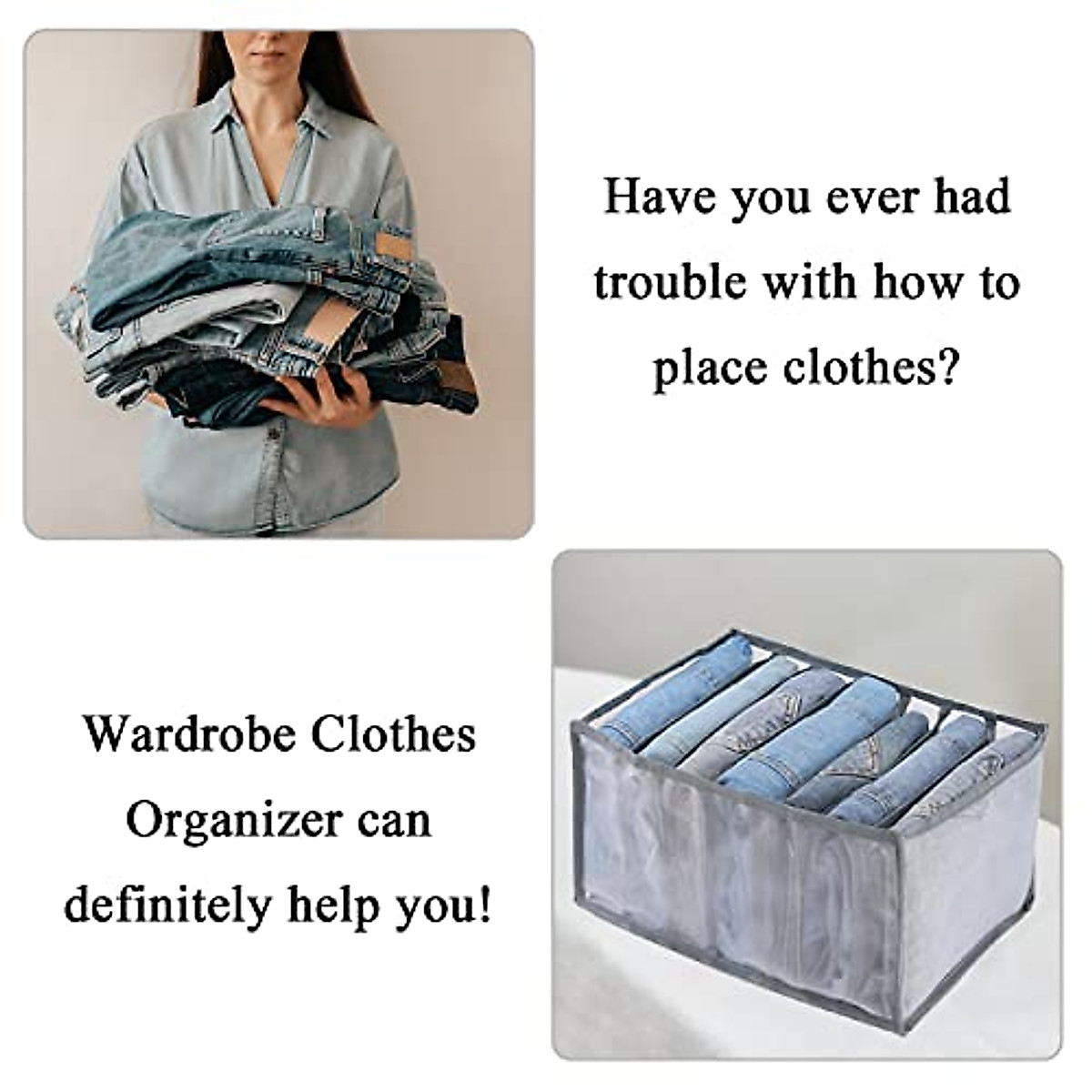 Xloey 1Pcs Wardrobe Clothes Organizer,7 Grids Jeans Organizer,Washable Foldable Mesh Separation Box,for T-shirt,Legging,Jeans