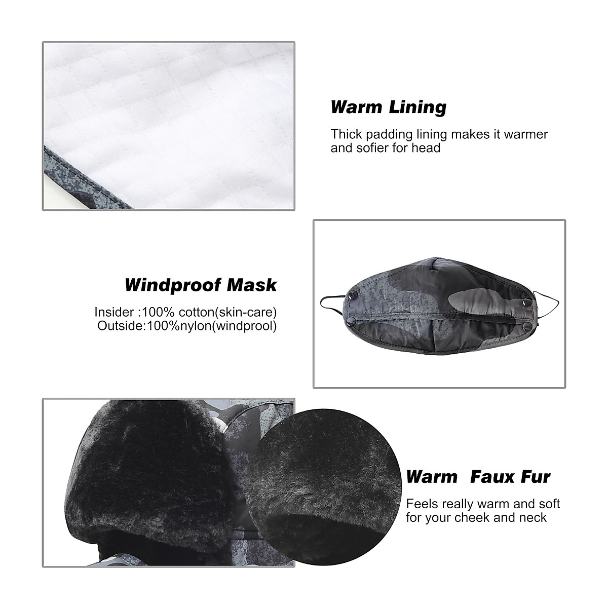 Trooper Trapper Hat,Winter Ski Hat with Winter Ear Flap and Ski Windproof Mask Gray